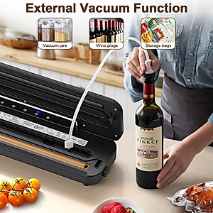 Vacuum Sealer, Automatic Food Sealer Machine, Dry/Moist Sealer, Built-in Cutter, with 15 Sealing Bags & Air Suction Hose & Extra Gasket, for Bags, Jars and Containers Food Fresh and Storage, Black