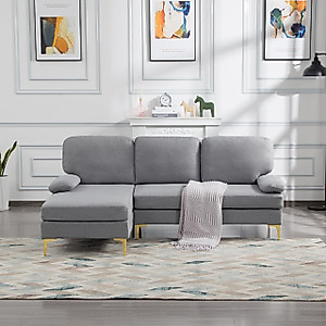 KoiHome 79.5" Left Hand Facing Sectional Sofa Couch with 2 Detachable Armrest Pillows, Modern Fabric 3-seater L Shape Chaise with Metal Legs for Living Room,Apartment,Office, Polyester, Light Grey