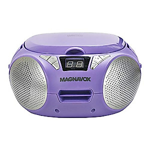 Magnavox MD6924-PL Portable Top Loading CD Boombox with AM/FM Stereo Radio in Purple | CD-R/CD-RW Compatible | LED Display | AUX Port Supported | Programmable CD Player |
