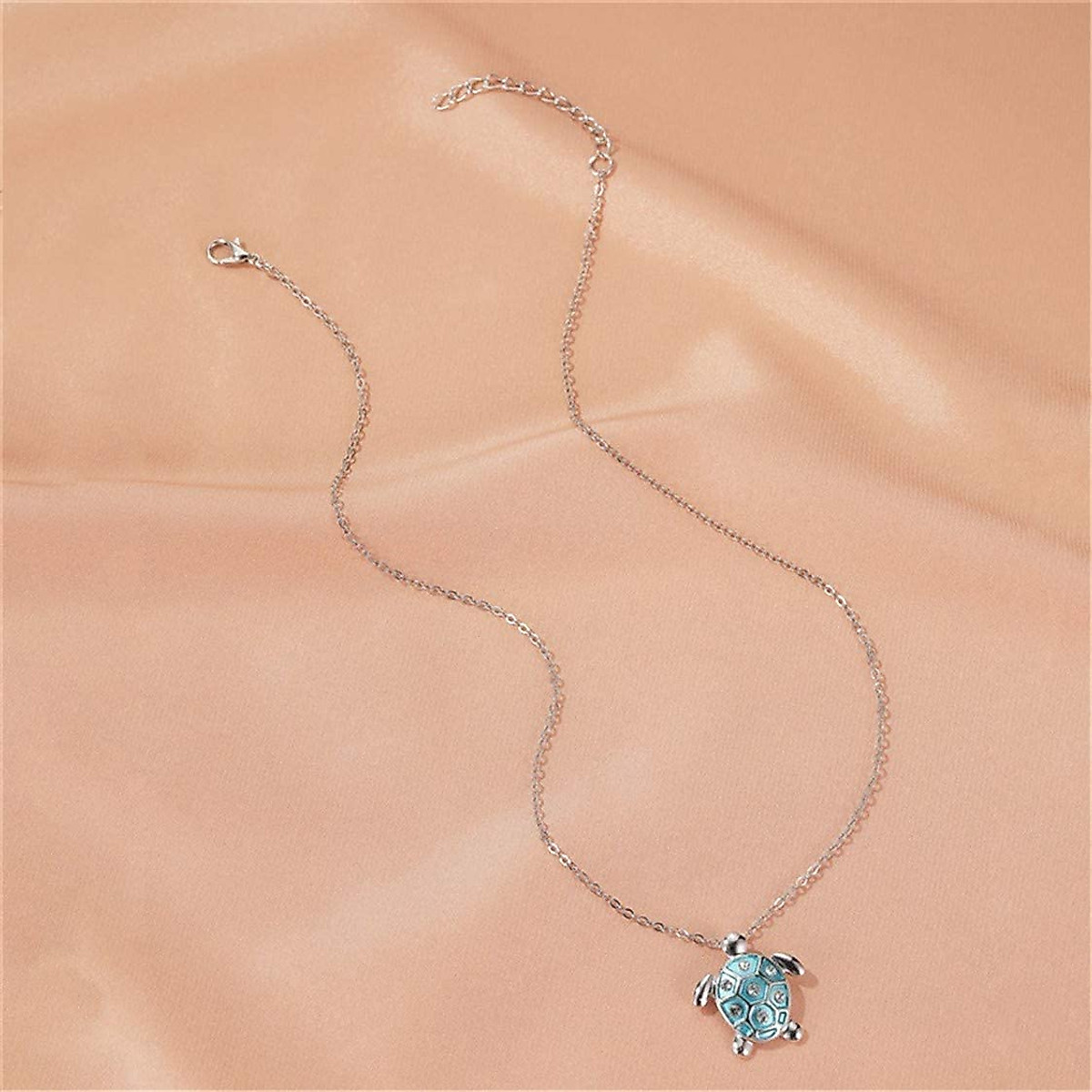 Turtle Pendant Imitation Opal Necklace Zircon Clavicle Chain Women's Jewellery Gift Accessories, Blue Durable Design