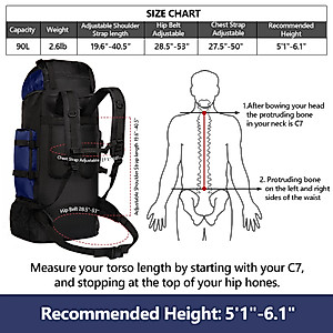 Unineovo 90L Hiking Backpack, Waterproof Camping Bag with Rain Cover, Lightweight Backpacking Back Pack - No Frame (Blue)