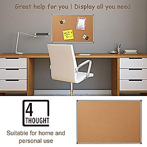 4 THOUGHT Cork Bulletin Board Large Big, 48 x 36 Inches Framed Push Pin Corkboard for Wall, Notice Memo Board with Silver Aluminium Frame for Display and Organize, 4 x 3 Feet, 10 Push Pins Included
