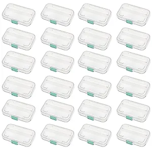 Sterilite Convenient Small Stackable Divided Translucent Storage Box Container with Colored Latch Lid for School and Office Supplies, Clear (24 Pack)
