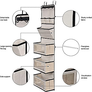 VICTORICH Super Convenient Sturdy Door Over Hanging Organizer, Behind The Door Storage Organizer with Hook and Large Clear Windows, Hanging Wall File Organizer (1 Pack A-Silk-Beige)