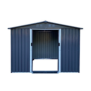 Jintop 8 x 6 FT Outdoor Metal Storage Shed with Window and Punched Vents,Heavy Duty Storager House w/Sliding Doors & Padlock,Large Waterproof Tool Sheds for Garden,Backyard,Lawn,White