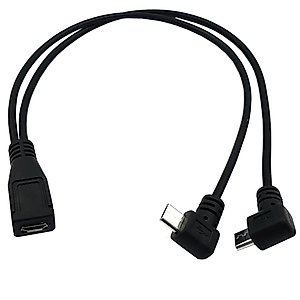 Qaoquda Micro USB 1 to 2 Y Splitter Cable, 1Feet Micro USB Female to Dual Male 90 Degree Angle Converter High Speed Charging Cable (Micro 1F/2M)