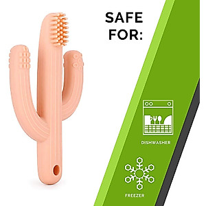 Cactus Teether, Baby Teething Toys for Babies 0-6 Months 6-12 Months, Self-Soothing Pain Relief Soft Baby Toothbrush for Babies, Toddlers, Infants, Boy and Girl, Natural Organic BPA Free(Peachy)