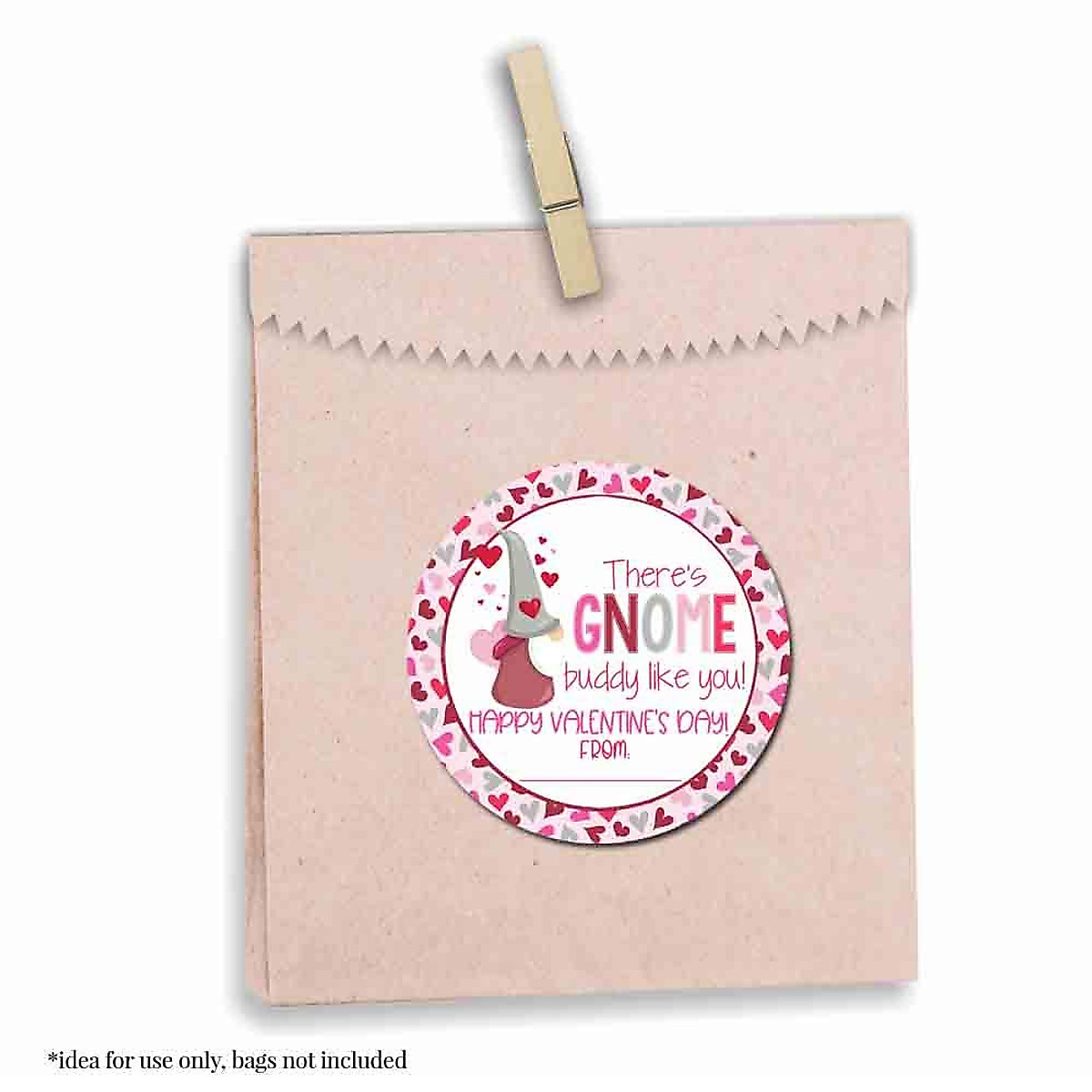 Cute Valentine Gnome Themed Valentine Party Favor Sticker Labels for Girls, 40 2" Party Circle Stickers by AmandaCreation, Great for Classroom Valentines, Envelope Seals, Gifts & Treats