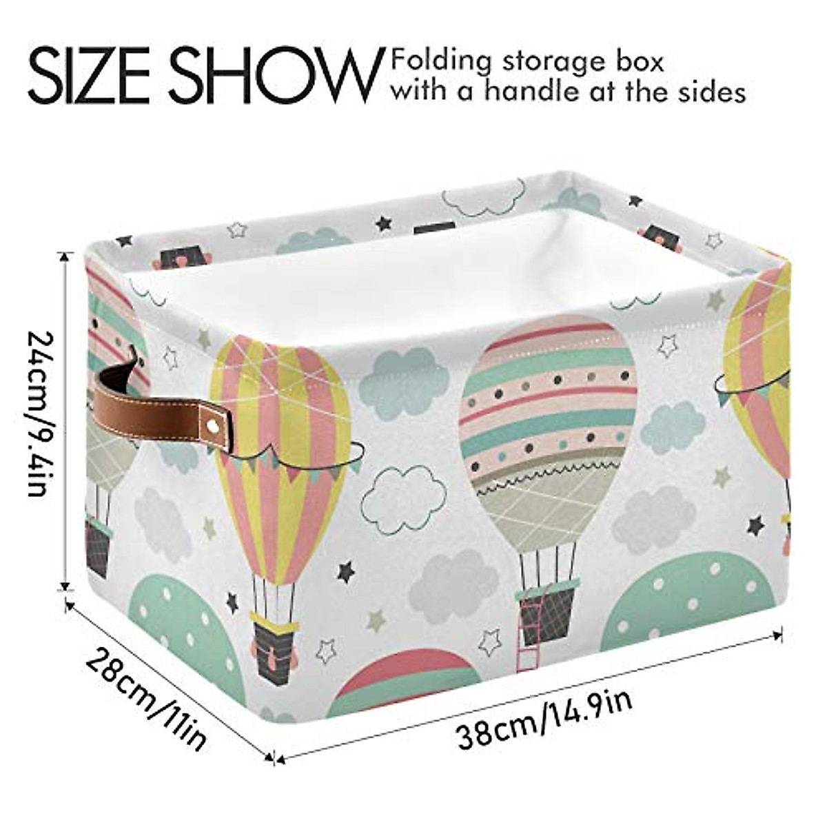 susiyo Large Foldable Storage Bin Hot Air Balloon Flying Fabric Storage Baskets Collapsible Decorative Baskets Organizing Basket Bin with PU Handles for Shelves Home Closet Bedroom Living Room-2Pack