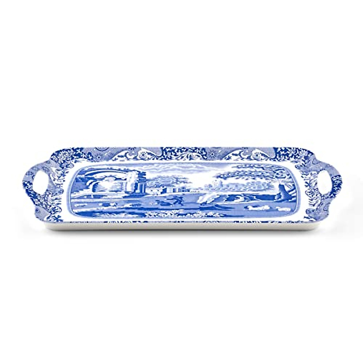 Pimpernel Spode Blue Italian Collection Large Handled Tray | Serving Tray for Lunch, Coffee, or Breakfast | Made of Melamine for Indoor and Outdoor use | Measures 18.9" x 11.6" | Dishwasher Safe