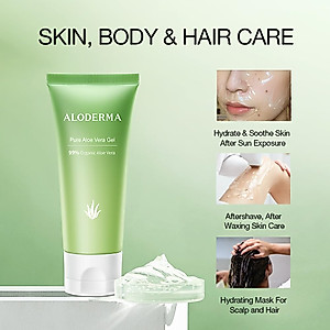 Aloderma 99% Organic Aloe Vera Gel for Face Made within 12 Hours of Harvest - Natural Hydrating Pure Aloe Vera Gel for Soothing Skincare - Moisturizing Aloe Gel for Skin, Face, & Sensitive Skin, 4oz