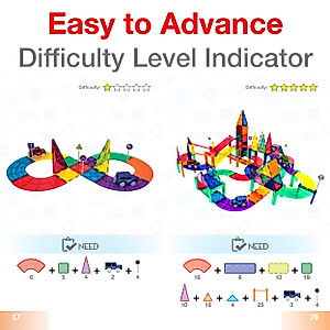 PicassoTiles 50 Piece Race Car Track + Ideabook with Over 150+ Ideas, Magnet DIY Playset 2 Light Up Car STEM Learning Kit Hand-Eye Coordination Fine Motor Skill Training, Unique Innovative Creations