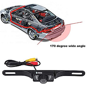 Qiilu License Plate Camera 7 LED 170° Wide Angle Car License Plate Reaview Reverse Backup Night Vision Camera Waterpoof