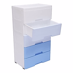 Plastic Storage Cabinet,5 Drawer Stackable Vertical Clothes Storage Tower,Lockers can be Placed in Bedrooms Bathrooms Livingrooms (Blue)