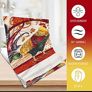 Lobyn Value Packs 4 Pack Absorbent Lightweight Kitchen Dish Towels 15x25 Cotton Poly (Red Rooster)