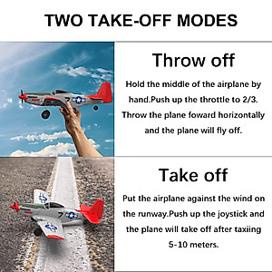 VOLANTEXRC RC Plane Ready to Fly for Beginners, 2.4Ghz 2CH RC Airplane P51 Mustang Toy Gift for Kids & Adults, with Gyro Stabilization System&2 Batteries (762-3)