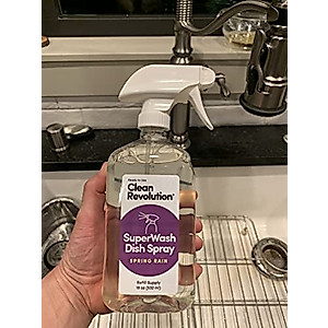 Clean Revolution SuperWash Dish Soap Starter Kit, Includes Three 18-Ounce Bottles + One Trigger Sprayer, Compatible with Dawn Powerwash Sprayers, Spring Rain Fragrance, Clear, 54 Fl Oz Total