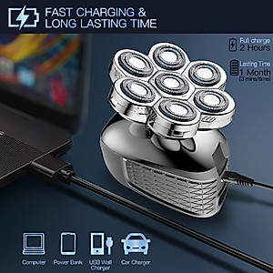 Electric Razor for Men, Upgraded 5-in-1 Head Shavers for Bald Men Faster-Charging Mens Shaver Grooming Kit Head Rotary Shaver with LED Display Waterproof Beard Hair Nose Trimmer Facial Cleaning Brush