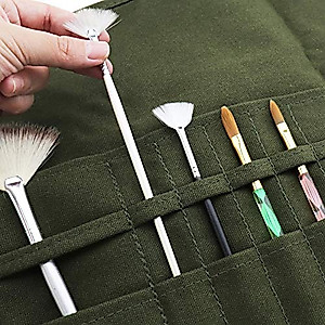 Creative-Idea Paint Brush Artist Canvas Roll Pouch Holder 30 Slots Storage Acrylic Oil Watercolor Gouache Army Green