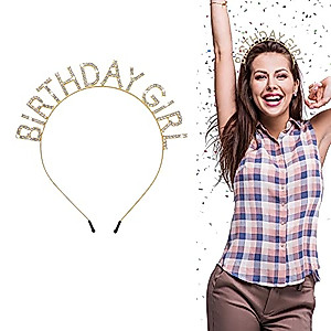 WLLHYF Birthday Crowns Girl Headband Birthday Sash Bling Rhinestone Hair Band Princess Tiara Sweet Happy Birthday Accessories for Women Girls Party Valentine's Day Festival Decorations