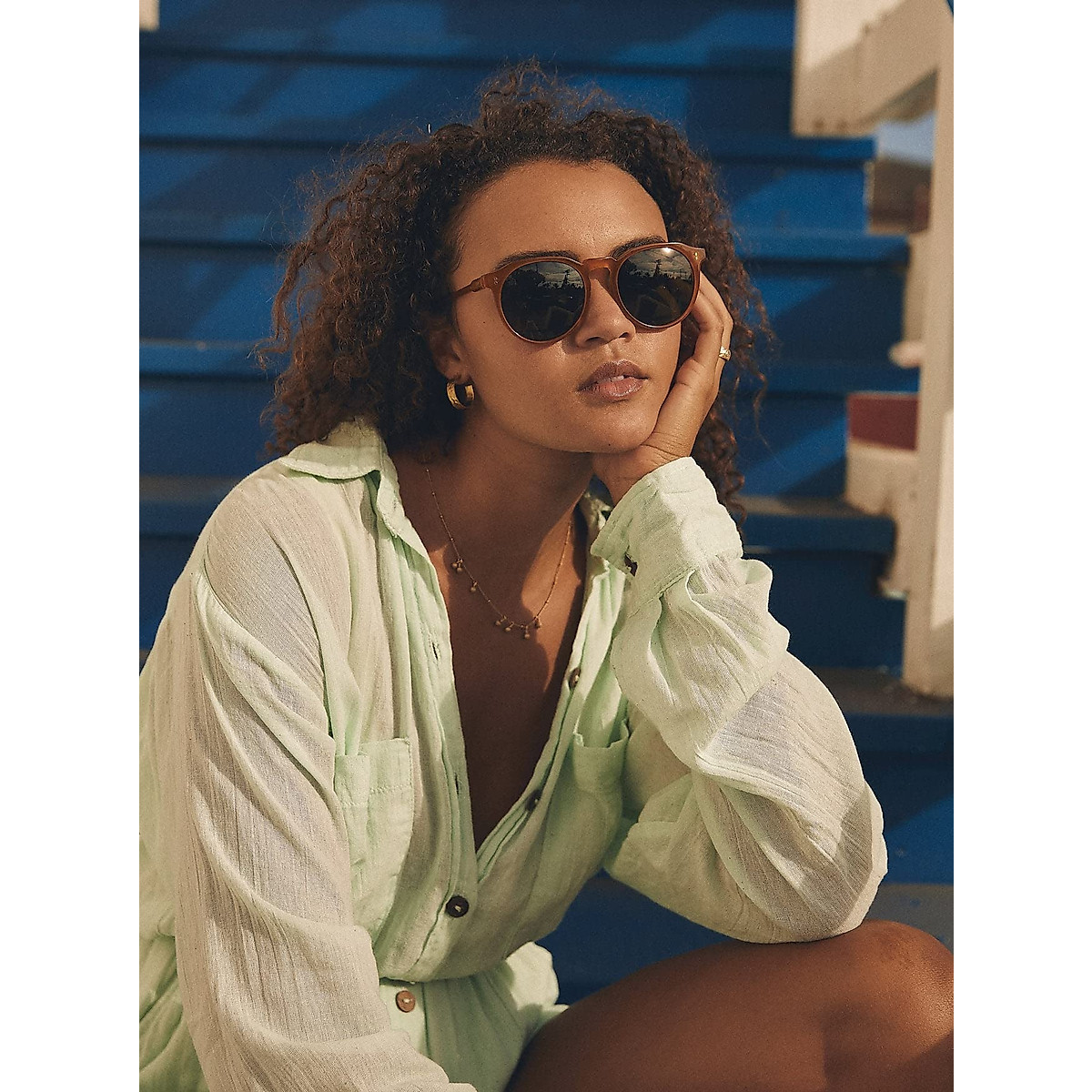 RAEN Ð Remmy Ð Unisex Retro Round Sunglasses UV Protection - Honey/Green Polarized Lens (Size 52 MM)