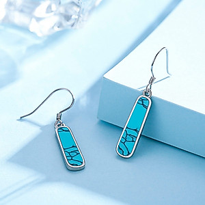 Turquoise Dangle Earrings, Rectangle Turquoise Leverback Earrings S925 Sterling Silver Gemstone Earrings Jewelry for Women