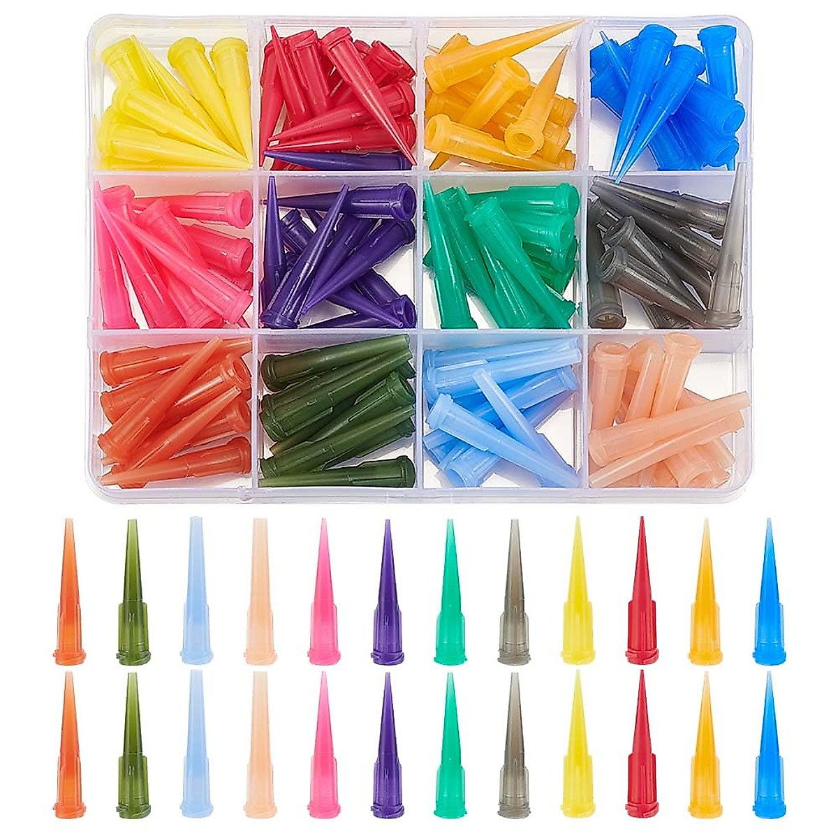 BENECREAT 120Pcs Blunt Plastic Tapered Tip Plastic Dispensing Needle Tips with 12 Mixed Size for Refilling Glue Fluid Precisely(12GA/13GA/14GA/15GA/16GA/18GA/20GA/21GA/22GA/23GA/25GA/27GA)