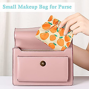 JOINDO Mini Makeup Bag, 2PCS Pocket Cosmetic Bag, Waterproof Printed Floral Makeup Pouch, Small Makeup Bag for Purse Travel Makeup Organizer Bag for Lipstick Headphones Jewelry (Orange&Apricot)