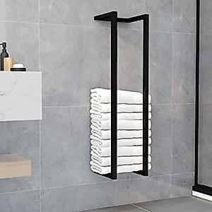 Bathroom Wall Towel Rack Iron Organization Bath Holder for Folded Large Washcloths, Storage Mounted Mount Rolled Towels, Black, 9.8x7.9x37.4inch (1193267111DGMI6PZ)