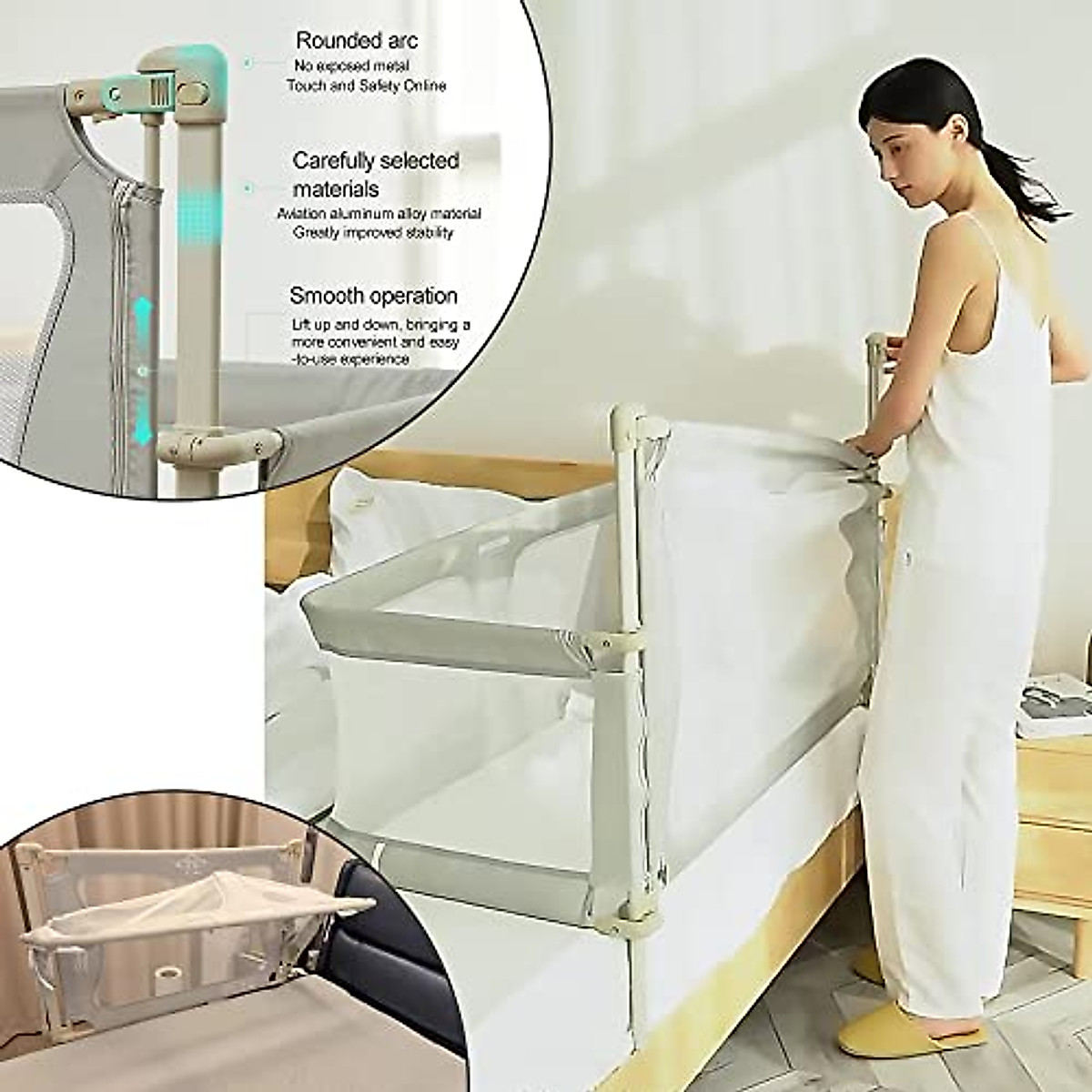 SRDCAIM 3 in 1 Baby Bedside Sleeper, Bed Side Baby Bassinet,Portable Crib,Breathable and Visible mesh Window,Soft Washable Liner Cover and Sturdy Aluminum Alloy,Baby bassinets Bedside Sleeper