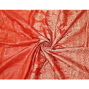 Peegli Vintage Orange Saree Woven Cloth 100% Pure Silk Fabric Art Craft Women Sari