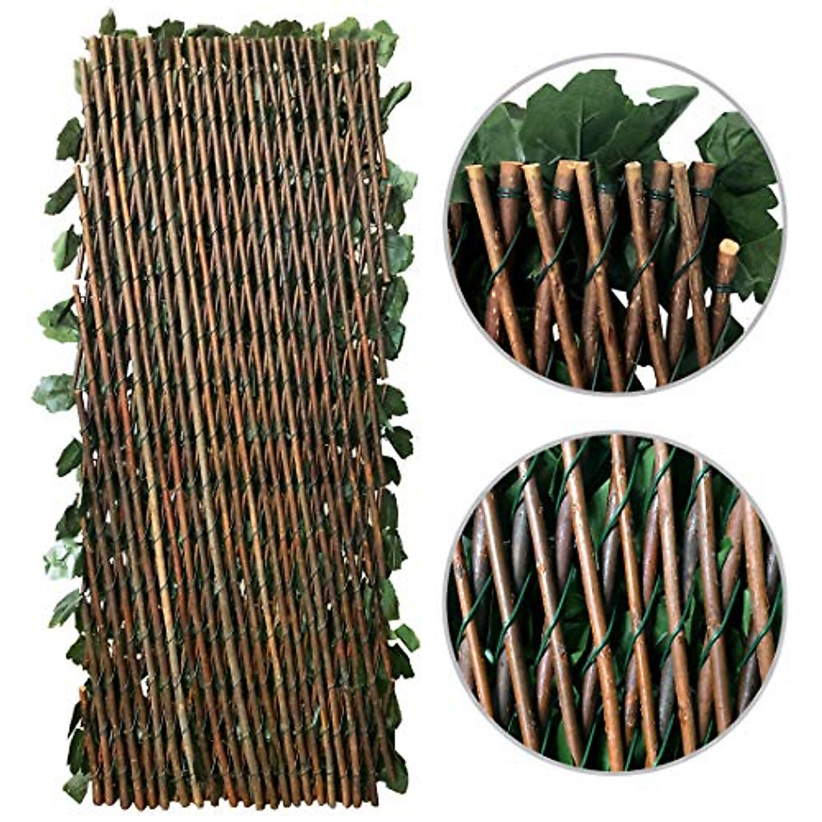 Expandable Fence Privacy Screen for Balcony Patio Outdoor,Decorative Faux Ivy Fencing Panel,Artificial Hedges (2PC,Single Sided Leaves)…