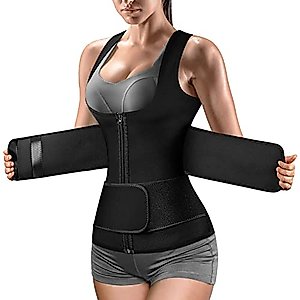 Cimkiz Sweat Vest Waist Trainer for Womens Workout Tank Zipper Vest Adjustable Belt Sauna Suit Compression