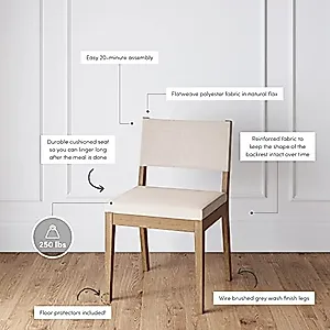 Nathan James Linus Modern Upholstered Dining Chair with Solid Rubberwood Legs in a Wire-Brushed Light Brown Finish, Natural Flax/Brown