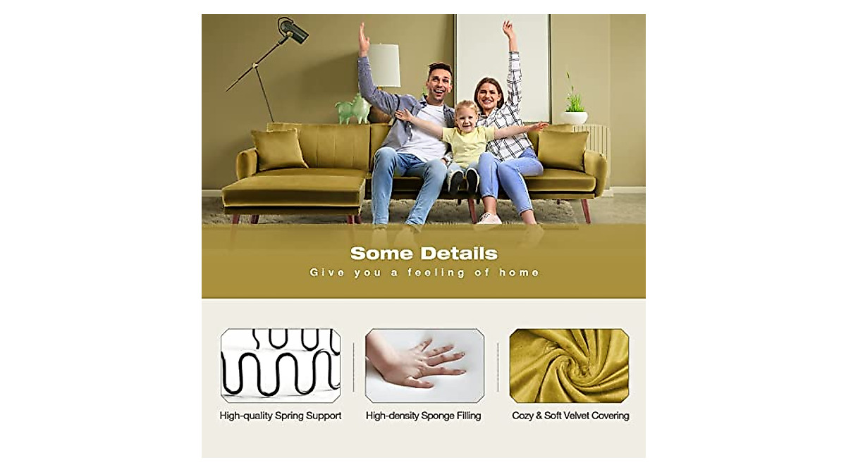 JOMEED Convertible Sectional Sofa Bed - Modern Plush Velvet Couch