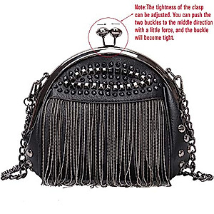 Punk Style Crossbody Bags for Women Rivet Tassel Evening Clutch Purse Ladies Black Chains Shoulder Bag (Black)