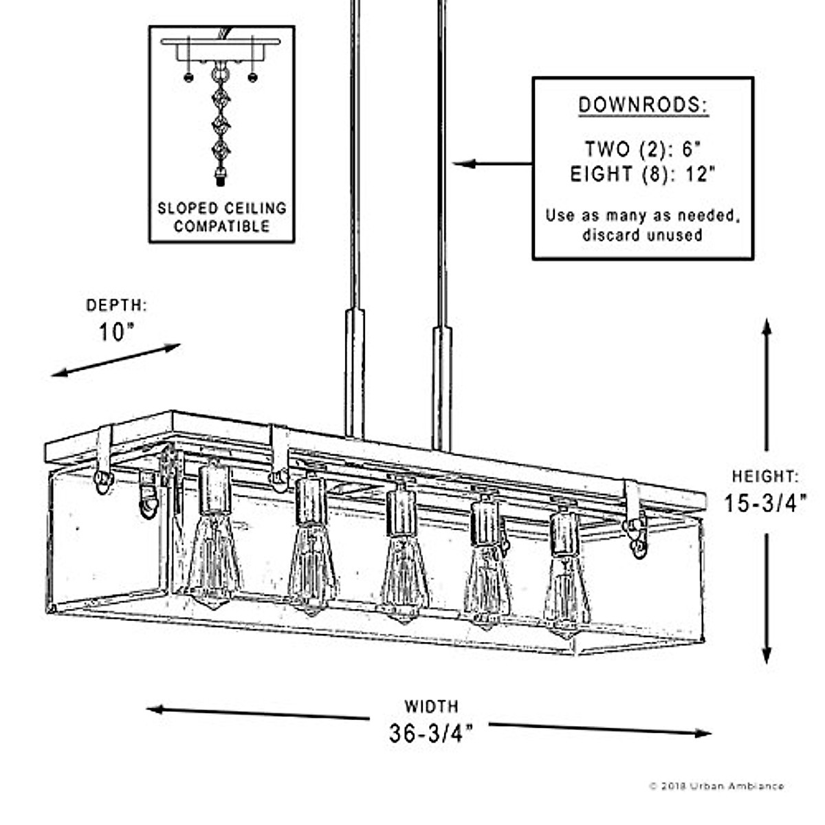 Urban Ambiance Luxury Modern Farmhouse Chandelier, Large Size: 15.75" H x 36.75" W, with Industrial Chic Style Elements, Brushed Nickel Finish and Clear Shade, UHP2441 from The Bristol Collection