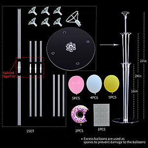 Donut Table Centerpiece Balloons Stand Kit 2 Sets with 2 Doughnut Foil Balloons and 14 Latex Pastel Balloons for Donut Time Decoration Birthday Party Wedding Baby Shower Party Decoration