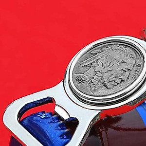 US 1937 Indian Head Buffalo Nickel 5 Cent Coin Silver Tone Key Chain Ring Bottle Opener NEW