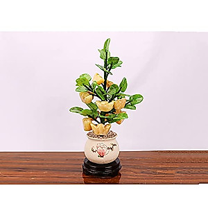Large Artificial Bonsai Tree Feng Shui Jade Potted Plants Money Tree Bonsai Style Decoration for Wealth and Luck - Home Office Decor Living Room Decoration Gifts Fake Bonsai Decor
