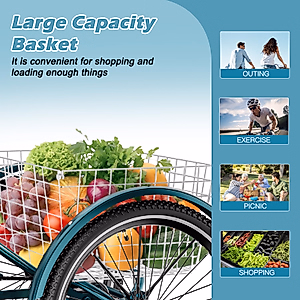 NAIZEA Adult Tricycle, 7 Speed Three Wheel Cruiser Bike, 20/24/26 inch Adult Trikes 3 Wheel Bikes with Large Basket for Seniors, Adults, Women, Men, Multiple Colors