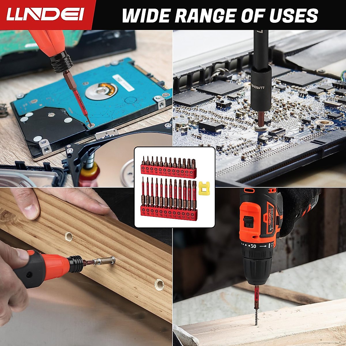 LLNDEI 25 PCS Torx Bit Set(T5-T40), Security Torx Bit Set, Tamper Resistant Star Bits Set, 1" and 2" Long Magnetic Torx Bit Set with Magnetizing Demagnetizer
