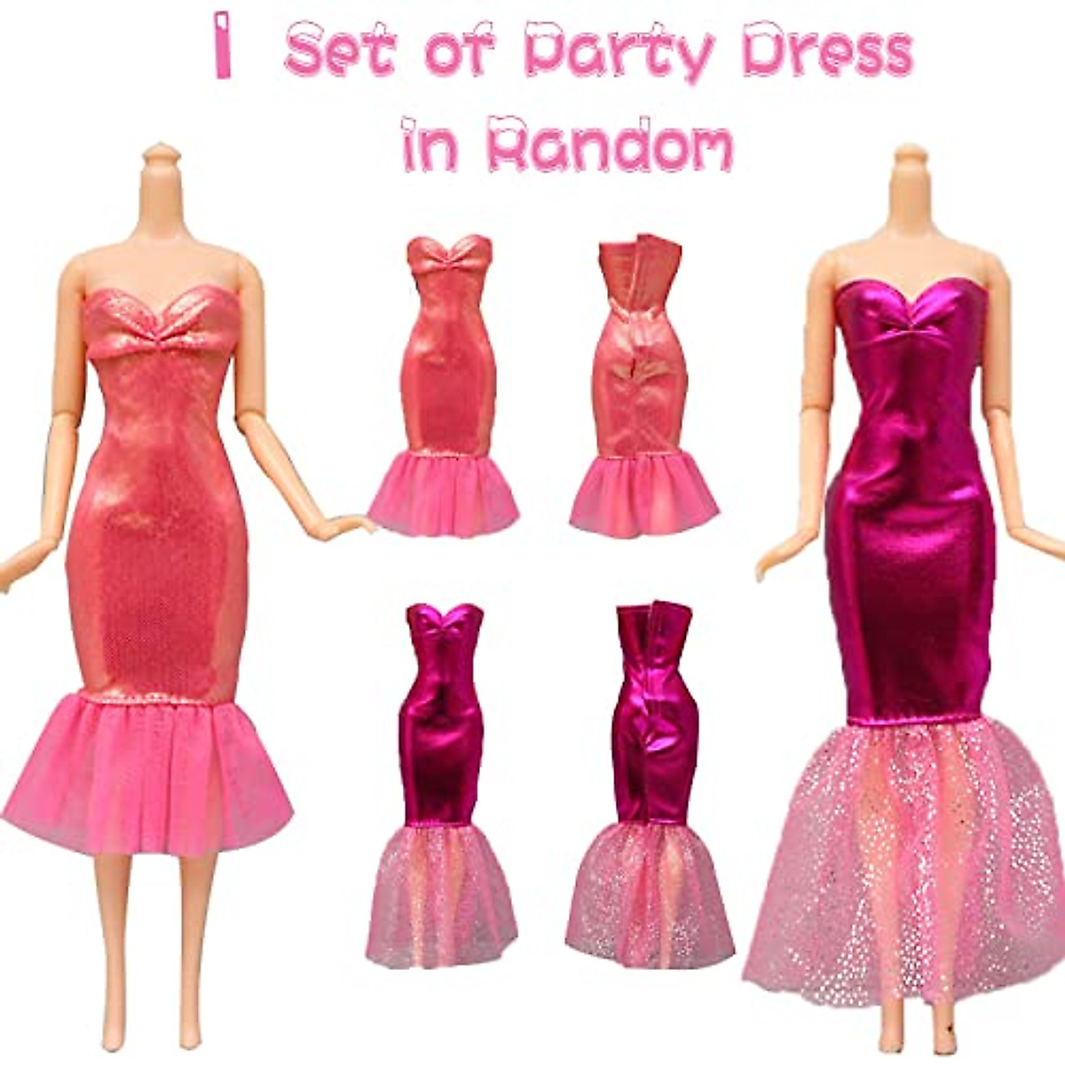 28 PCS Handmade Doll Clothes and Accessories for Barbie Including 1 Fashion Dress 2 Party Dress 3 Outfits Tops and Pants 10 Pair of Shoes 12 Accessories in Random for 11.5 Inch Dolls