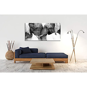 DZL Art D73075 Black and White Elephants Entwine Wall Art Canvas Painting Ready to Hang for Living Room Bedroom Office Wall Decor Home Decoration