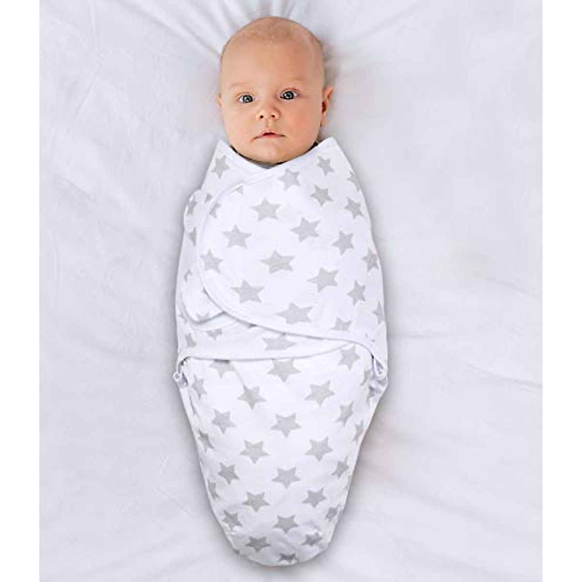 The Peanutshell Baby Swaddle Blankets for Boys or Girls, Grey Safari Animals & Stars, 3 Pack Wrap Set (Small/Medium)