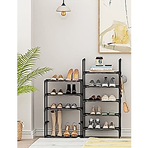 Wodeer Shoe Rack,10 Tiers Tall Free Standing Shoe Racks,Narrow Shoe Storage 20-24 Pairs Shoes, Space-Saving Shoe Shelf Organizer for Closet,Entryway,Metal Frame&Non-Woven Shelves,Black.