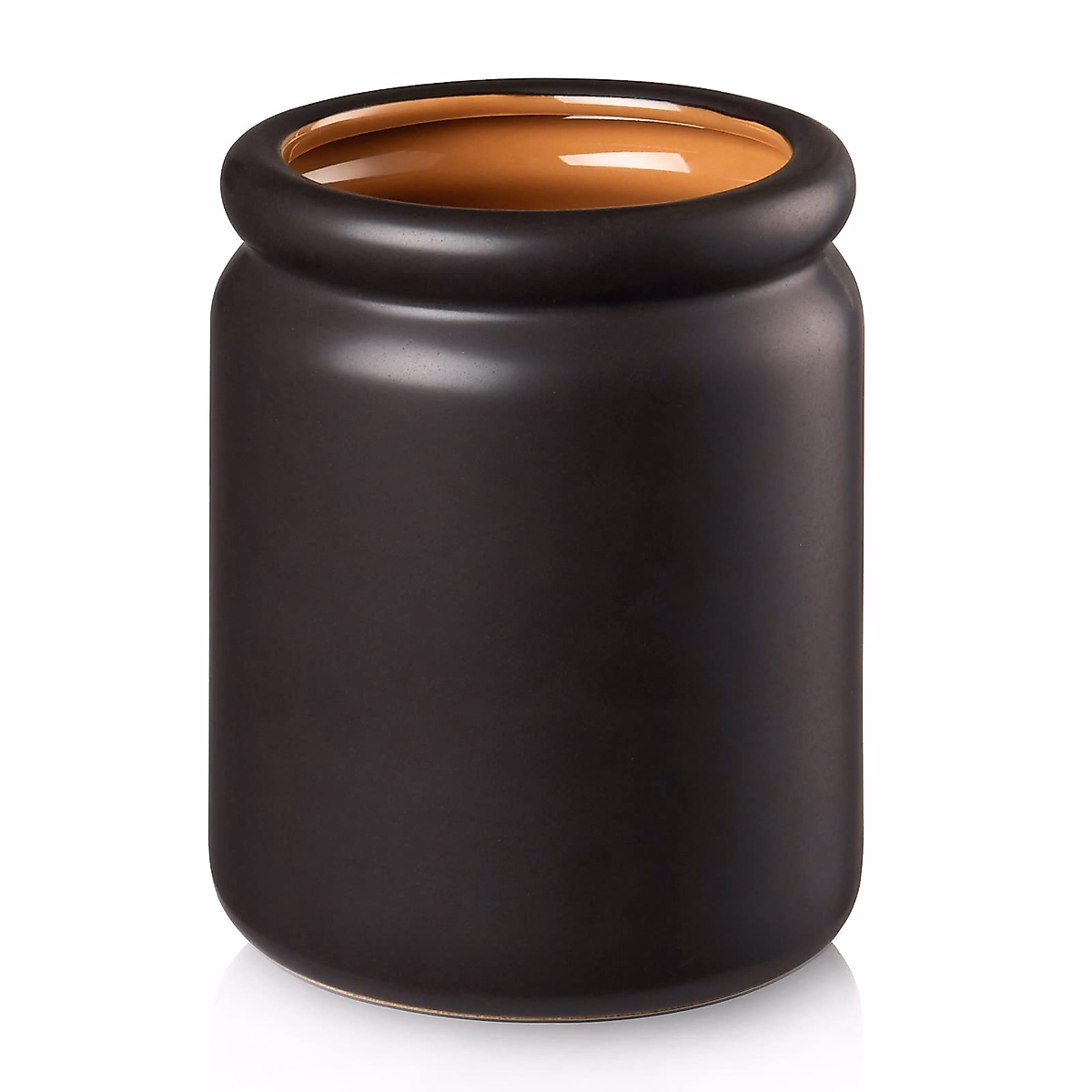 LIFVER Kitchen Utensil Holder, Heavy Ceramic Utensil Crock, 6.5" Cooking Utensil Holder, Utensil Organizer for Countertop, Kitchen Gifts, Farmhouse Kitchen Decor, Scratch Cork Bottom, Black