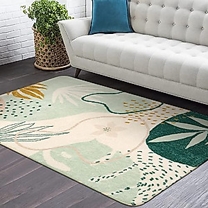 Lahome Green Washable Area Rug - 3x5 Botanical Print Small Rug Modern Abstract Non-Slip Minimalist Art Area Rug Accent Distressed Throw Rugs Floor Carpet for Living Room Bedroom Entryway Rug