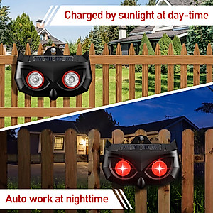 Solar Animal Repellent, Ultrasonic Animal Repeller A Wild Animal Repeller with Red Eyes That are LEDs, This is a Waterproof Device That Scare Away Nocturnal Animal as Skunks Deer Coyotes and Raccoons