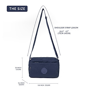 RYFERLAH Zip Nylon Casual Messenger Bag Multi Pocket Waterproof Lightweight Shoulder Crossbody Travel Bag with Adjustable Strap for Women Men (Navy Blue)